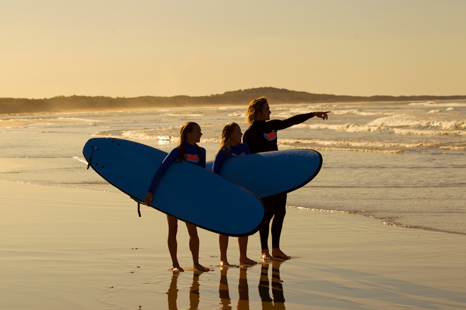 Surfing lesson for beginners at Broadbeach at Kurrawa Surf Club Carpark ...