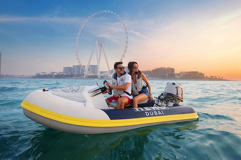 Dubai guided boat driving experience at sunset | musement